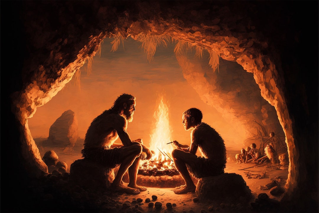 Poster, Many Sizes Available; Stoneage Cavemen Around Fire - Etsy