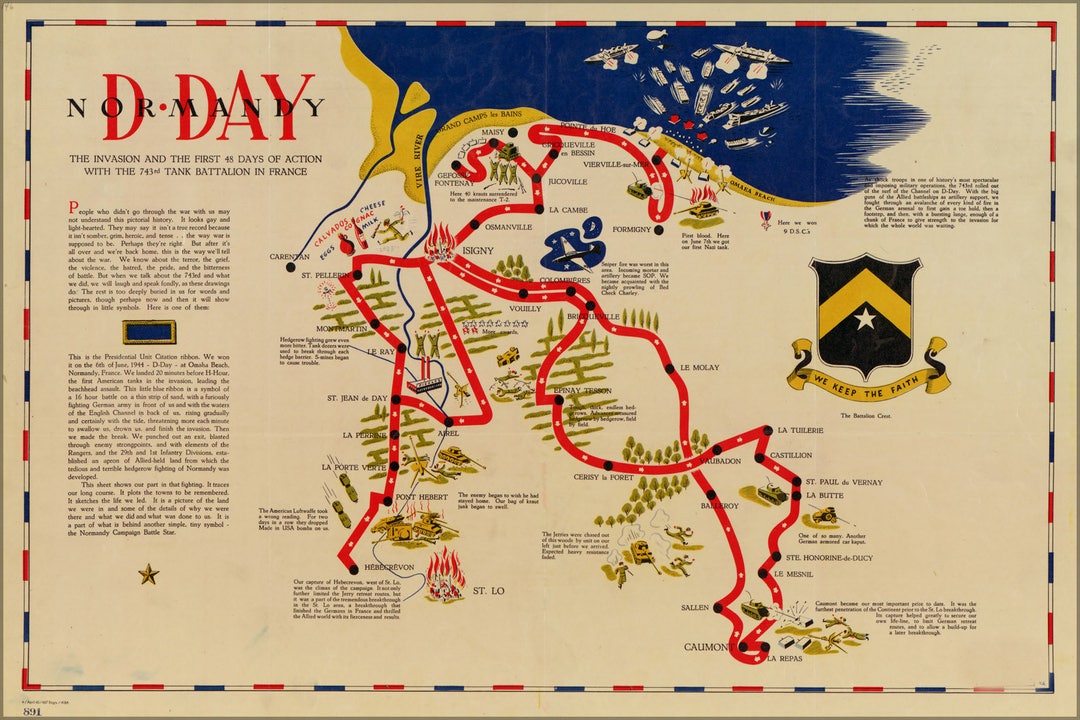 Poster, Many Sizes Available; Map of D-day Normandy France 743rd Tank ...