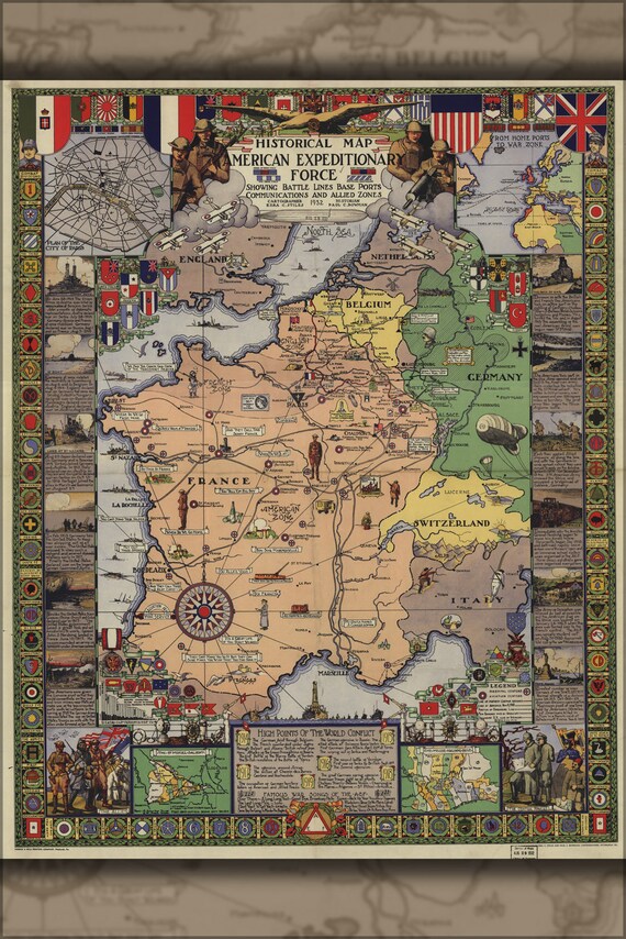 Poster Many Sizes Available Wwi Map American Expeditionary - Etsy