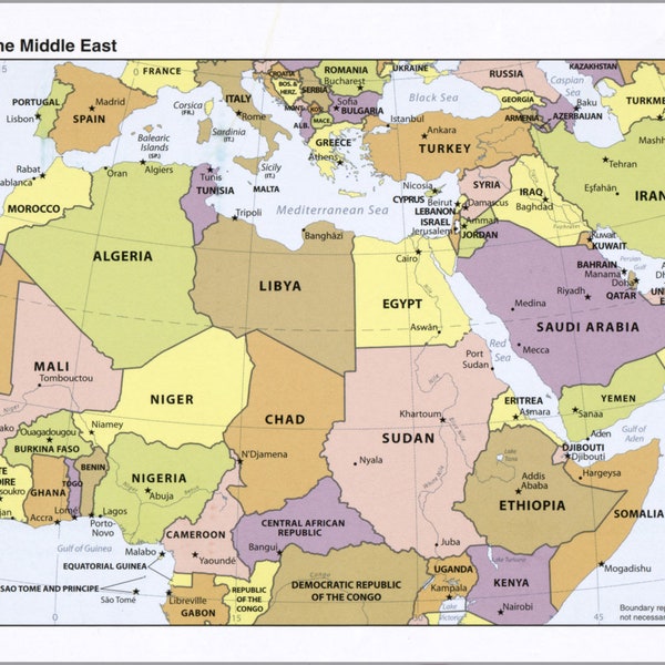 Map of Africa and Middle East - Etsy