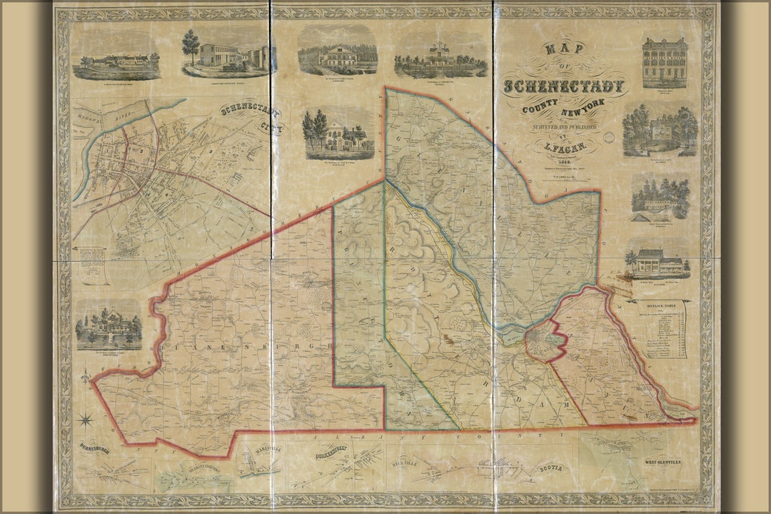 Poster, Many Sizes Available; Map of Schenectady County, New York 1856 ...