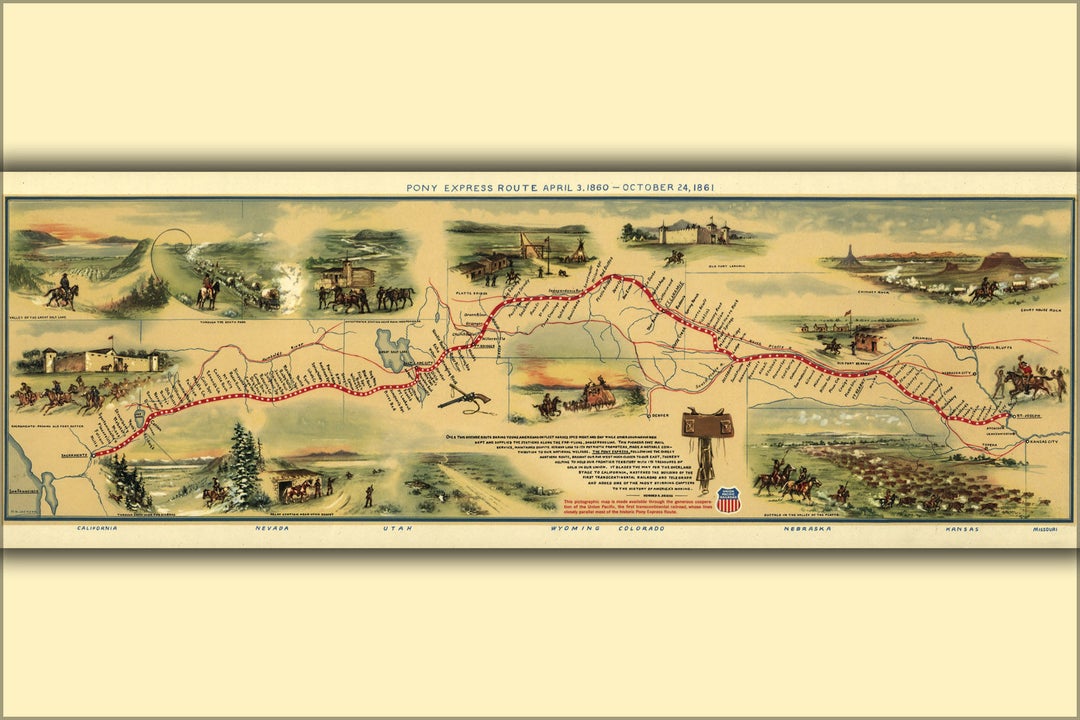 Poster, Many Sizes Available; Pony Express Map, by William Henry ...