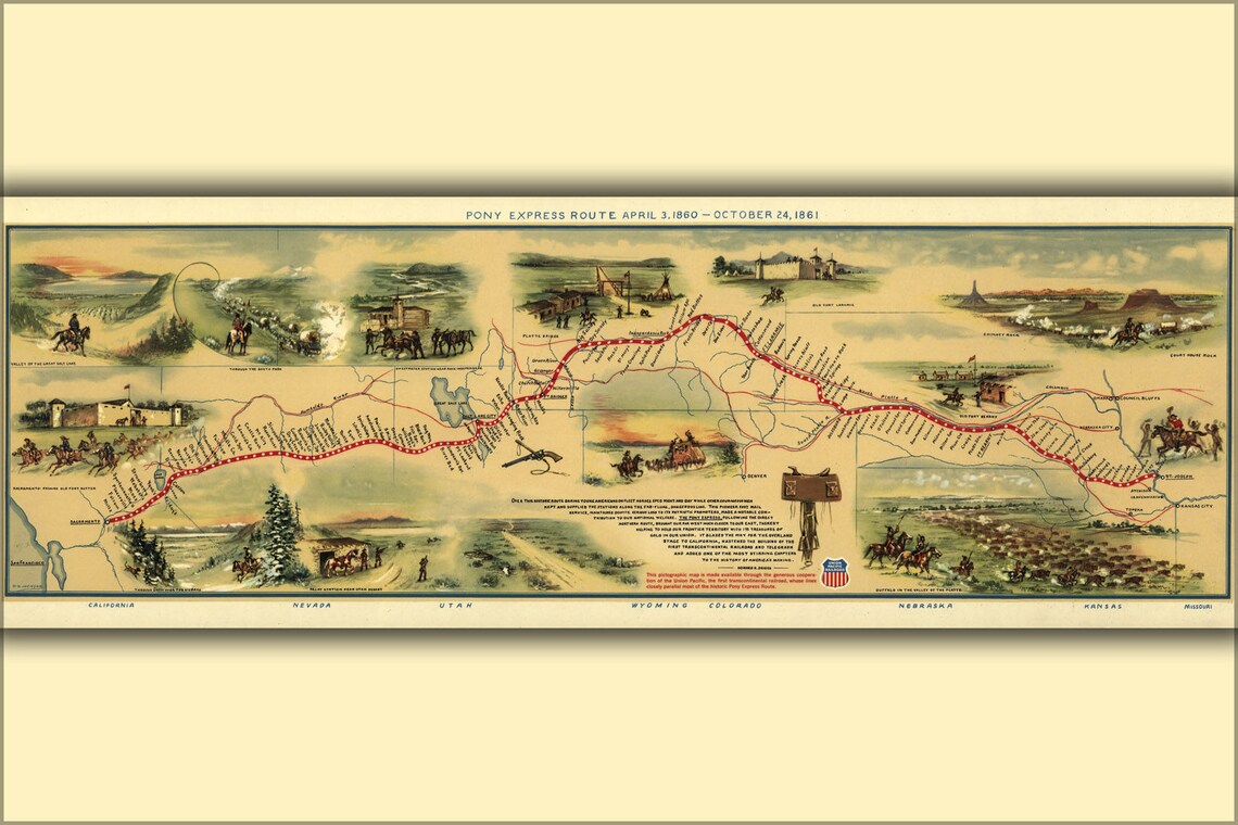 Poster, Many Sizes Available; Pony Express Map, by William Henry ...