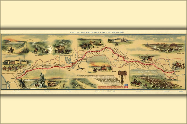 Poster, Many Sizes Available; Pony Express Map, by William Henry ...