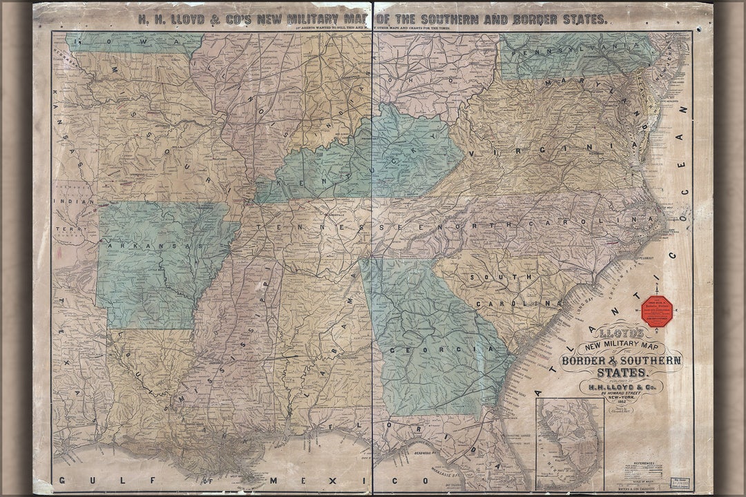 Poster, Many Sizes Available; Civil War Map Border & Southern States ...