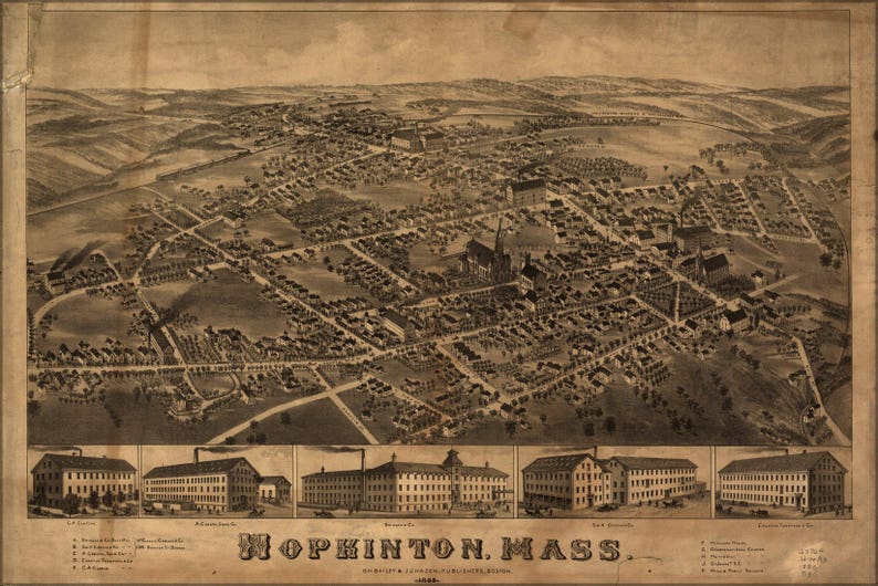 Poster, Many Sizes Available; Map of Hopkinton, Massachusetts 1880 - Etsy