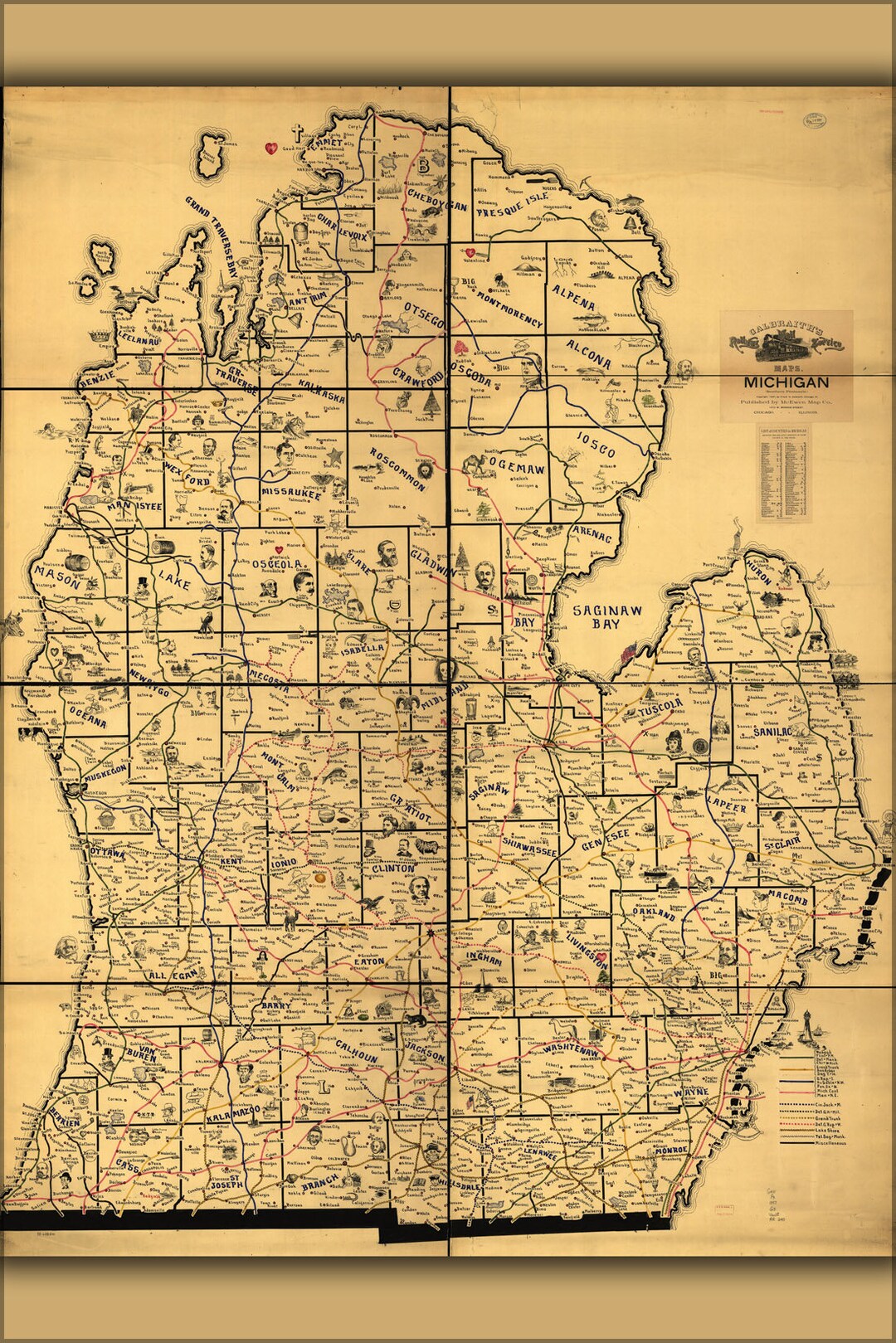 Poster, Many Sizes Available; Railroad Map of Michigan Circa 1897 by ...
