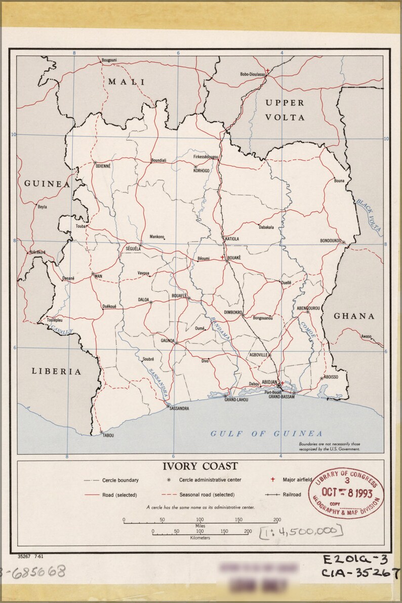 Poster, Many Sizes Available; Cia Map of the Ivory Coast 1961 - Etsy