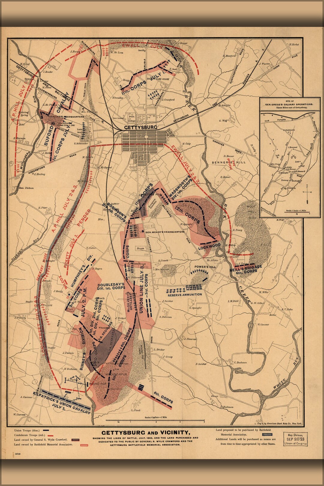 Poster, Many Sizes Available; Map of Battle of Gettysburg Lines of ...