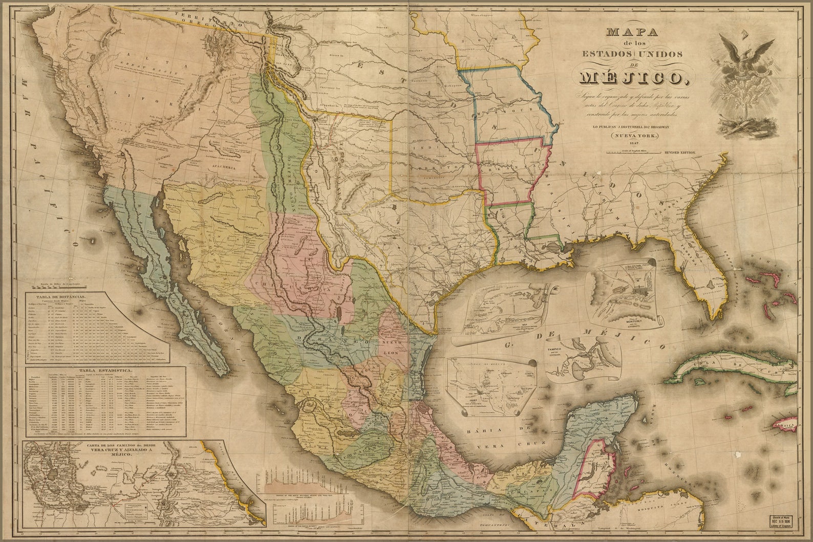 Poster, Many Sizes Available; Map of Mexico 1847 in Spanish - Etsy