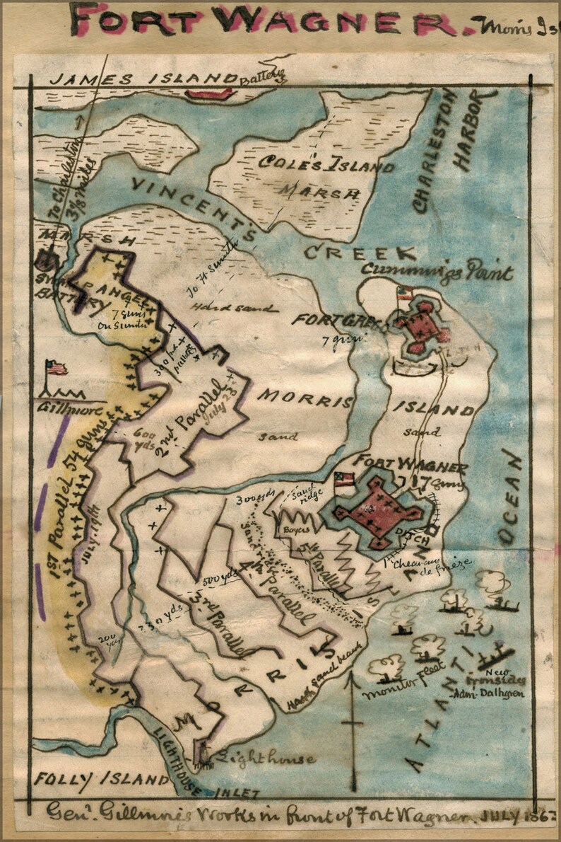 Poster, Many Sizes Available; Map Fort Wagner Charleston Harbor 1865 - Etsy