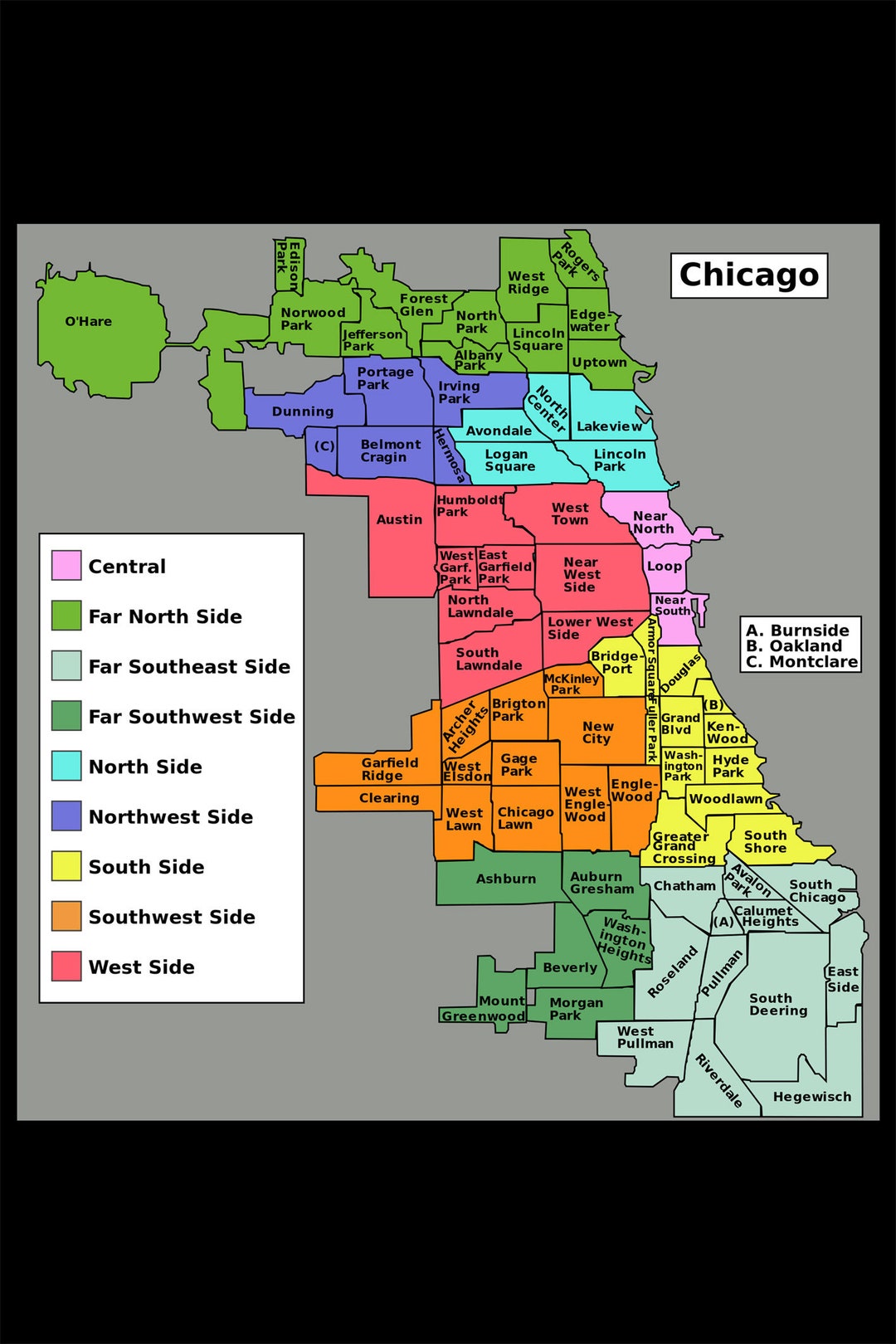 Poster, Many Sizes Available; Map of Community Areas of Chicago - Etsy
