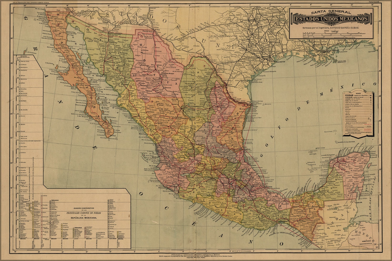 Poster, Many Sizes Available; Map of Mexico 1884 - Etsy