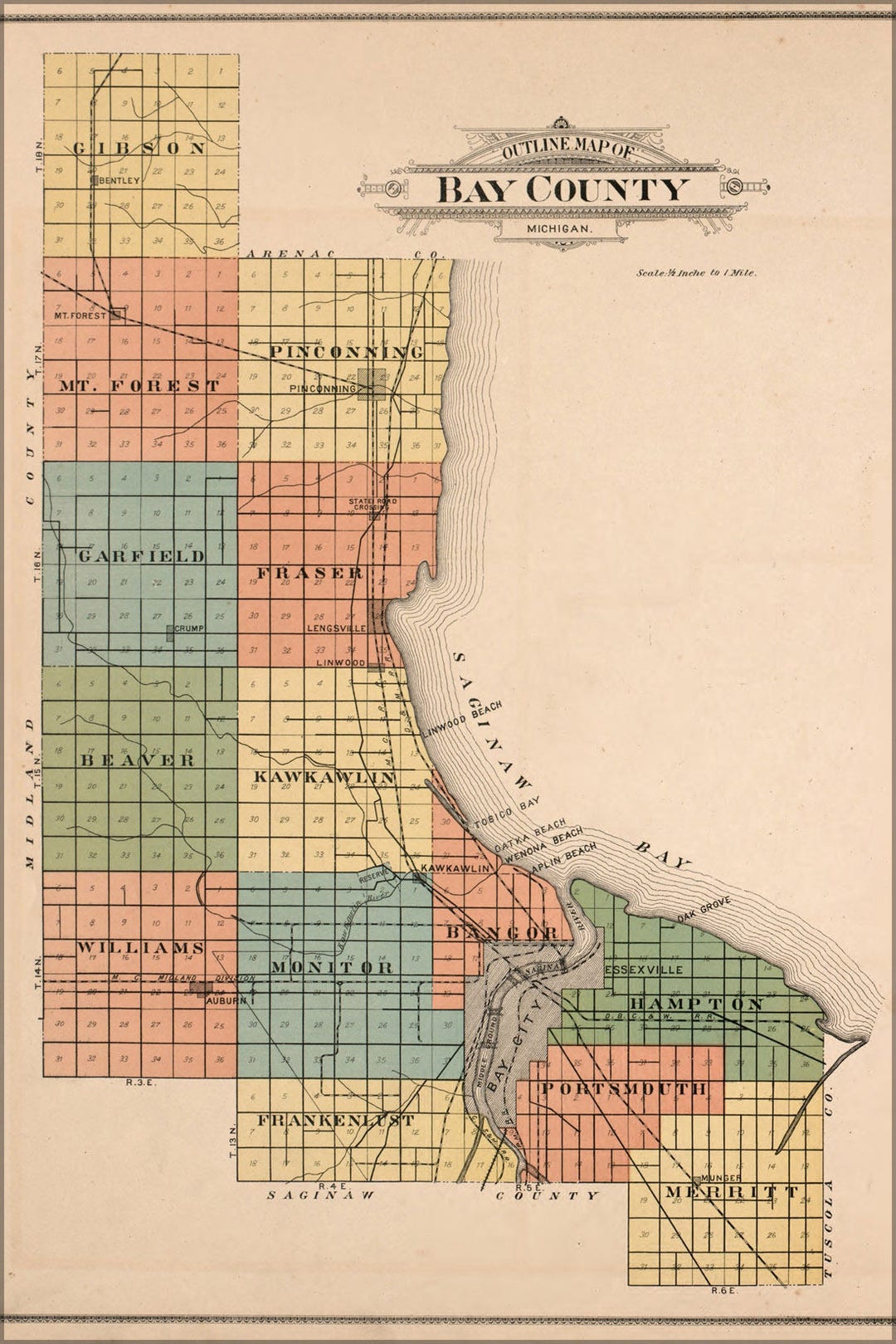 Poster, Many Sizes Available Map of Bay County Michigan Bay City 1916 ...