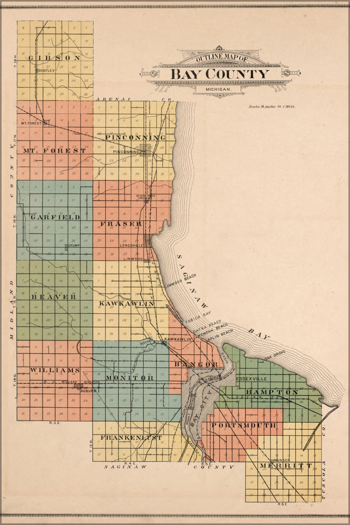 Poster, Many Sizes Available; Map of Bay County Michigan Bay City 1916 ...