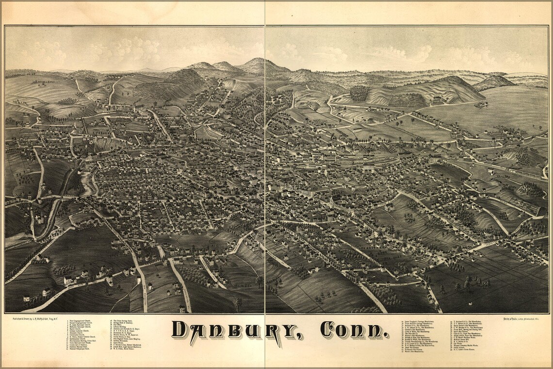 Poster, Many Sizes Available; Map of Danbury, Connecticut 1884 - Etsy