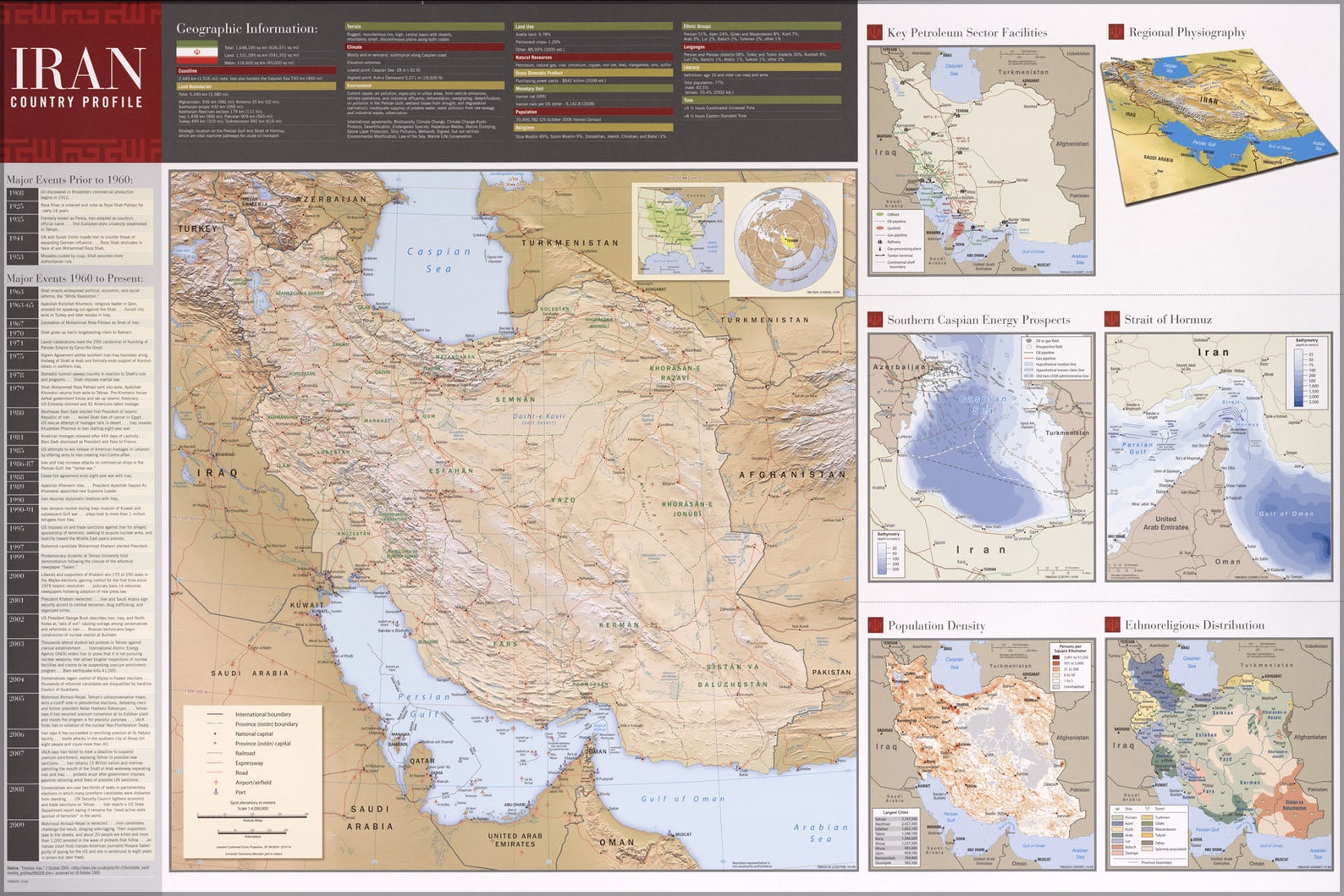 Poster, Many Sizes Available; Cia Iran Country Profile Map 2009 - Etsy