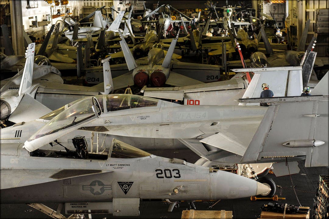 Poster, Many Sizes Available; F-18 Super Hornets in Hangar Bay Uss ...