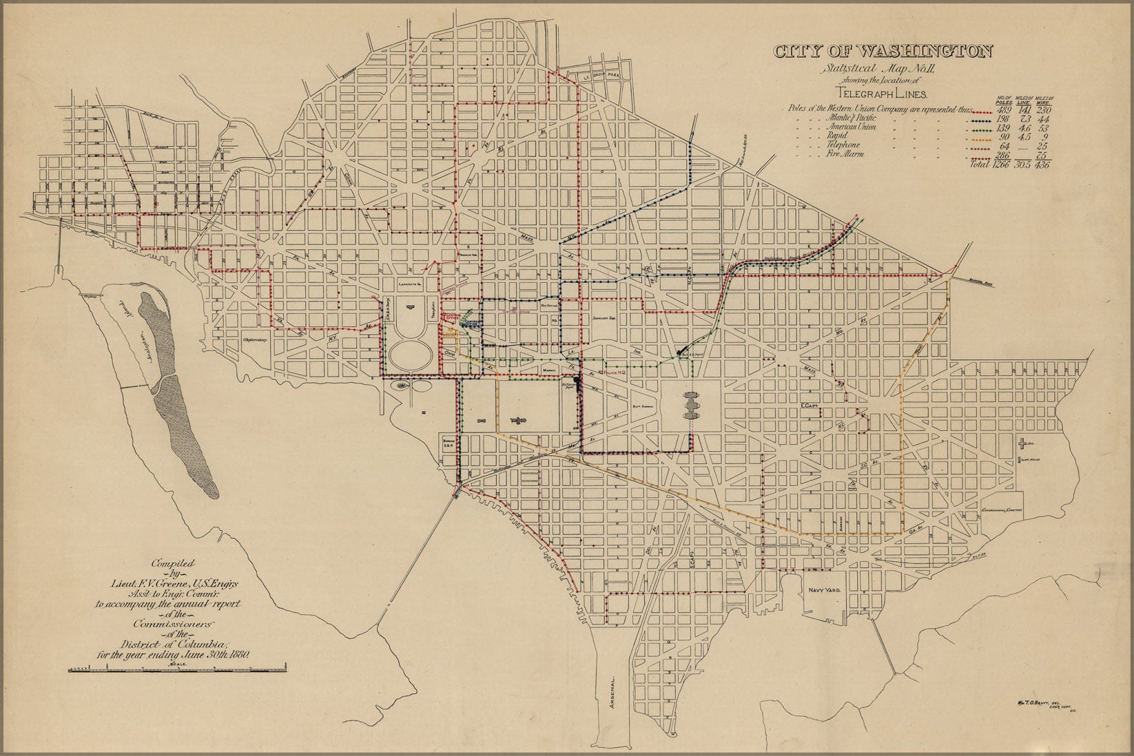 Poster, Many Sizes Available; Map of Telegraph Lines in Washington D.C ...