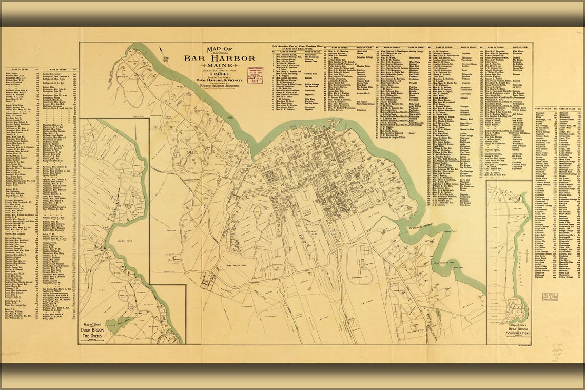 Poster, Many Sizes Available; Map of Bar Harbor, Maine, 1904 - Etsy