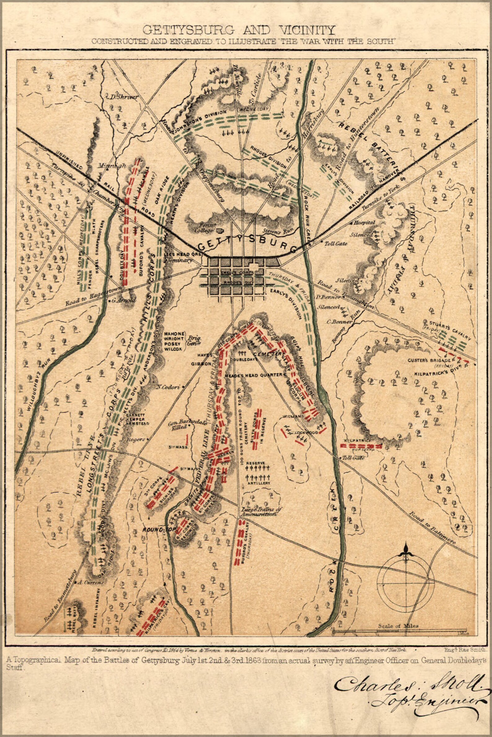 Poster, Many Sizes Available; Map of Battle of Gettysburg Pub. 1867 - Etsy