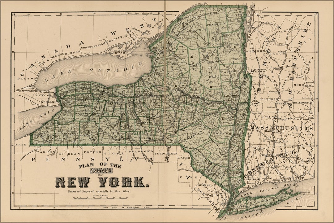 Poster, Many Sizes Available; Map of New York State 1875 - Etsy