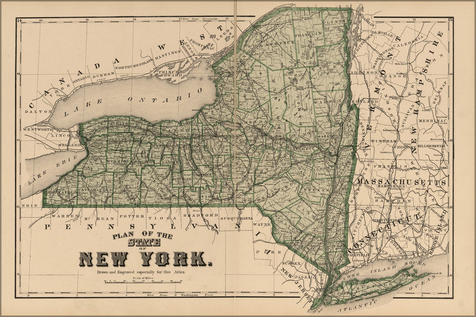 Poster, Many Sizes Available; Map of New York State 1875 - Etsy