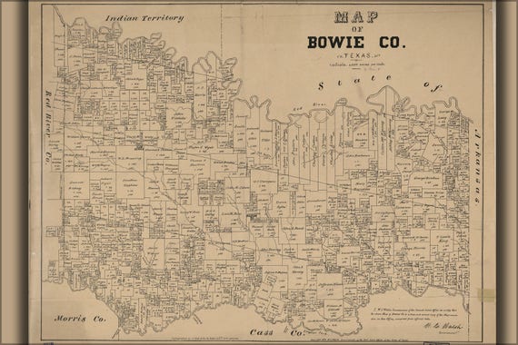 Poster Many Sizes Available Map of Bowie County Texas 1879 | Etsy