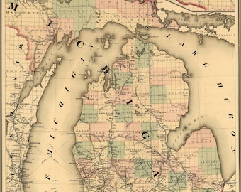 Michigan State Map 1876 Railroads Old State Map Reprint - Etsy