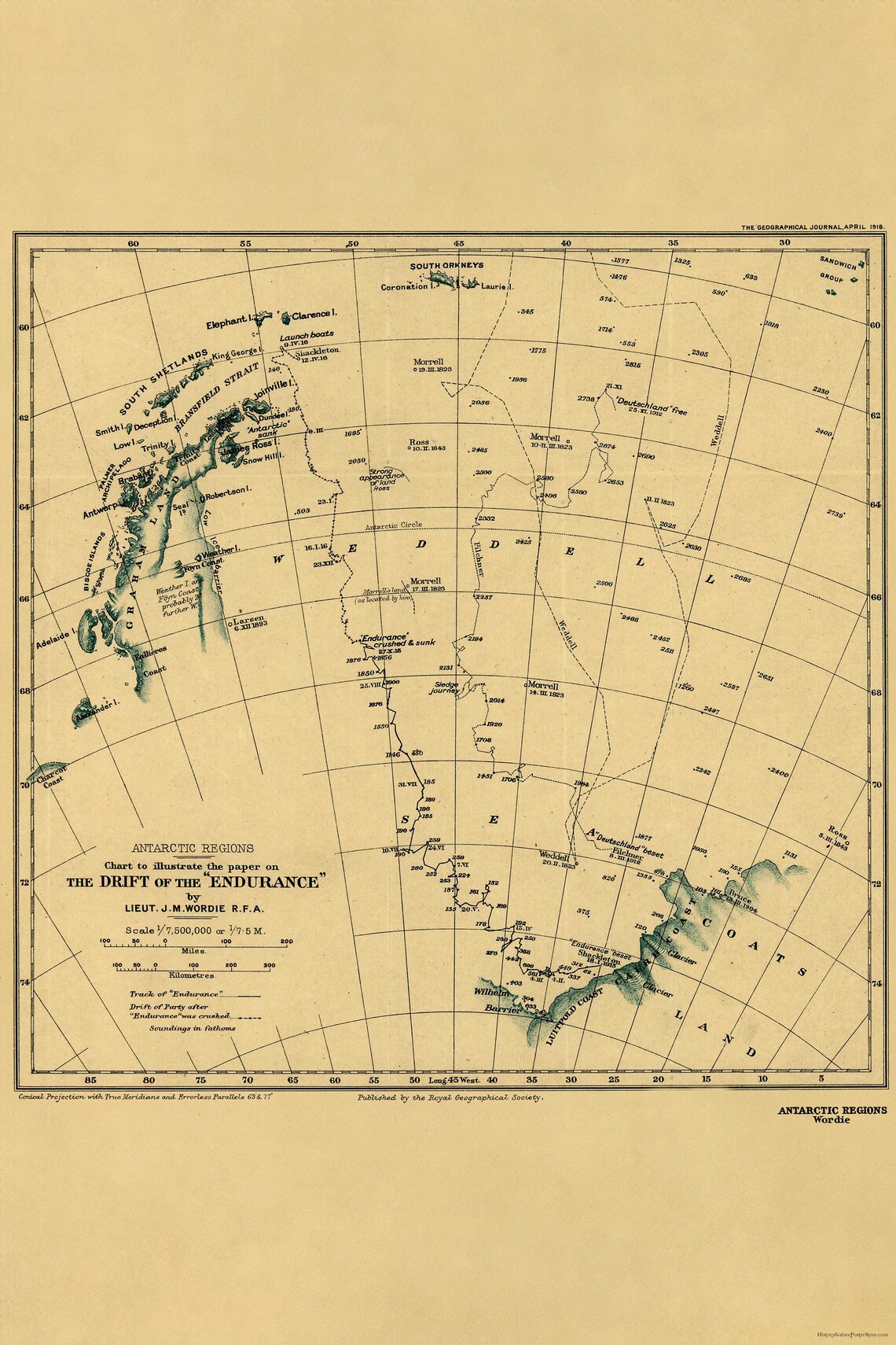 Poster, Many Sizes Available; Map Ernest Shackletons Endurance 1918 Antarctica - Etsy