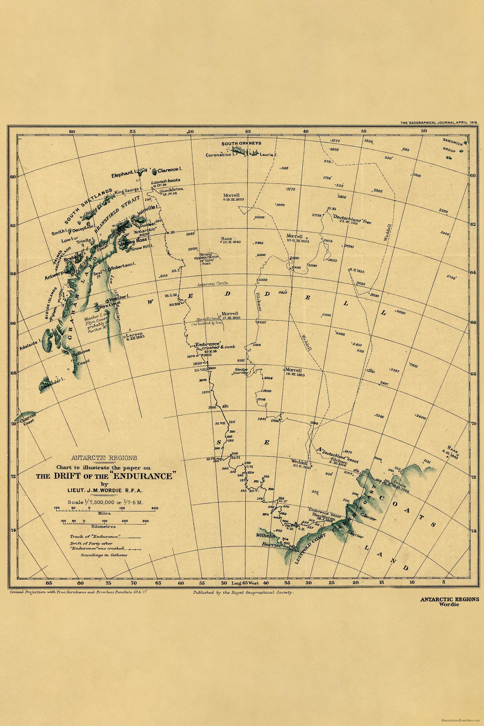 Poster, Many Sizes Available; Map Ernest Shackletons Endurance 1918 ...