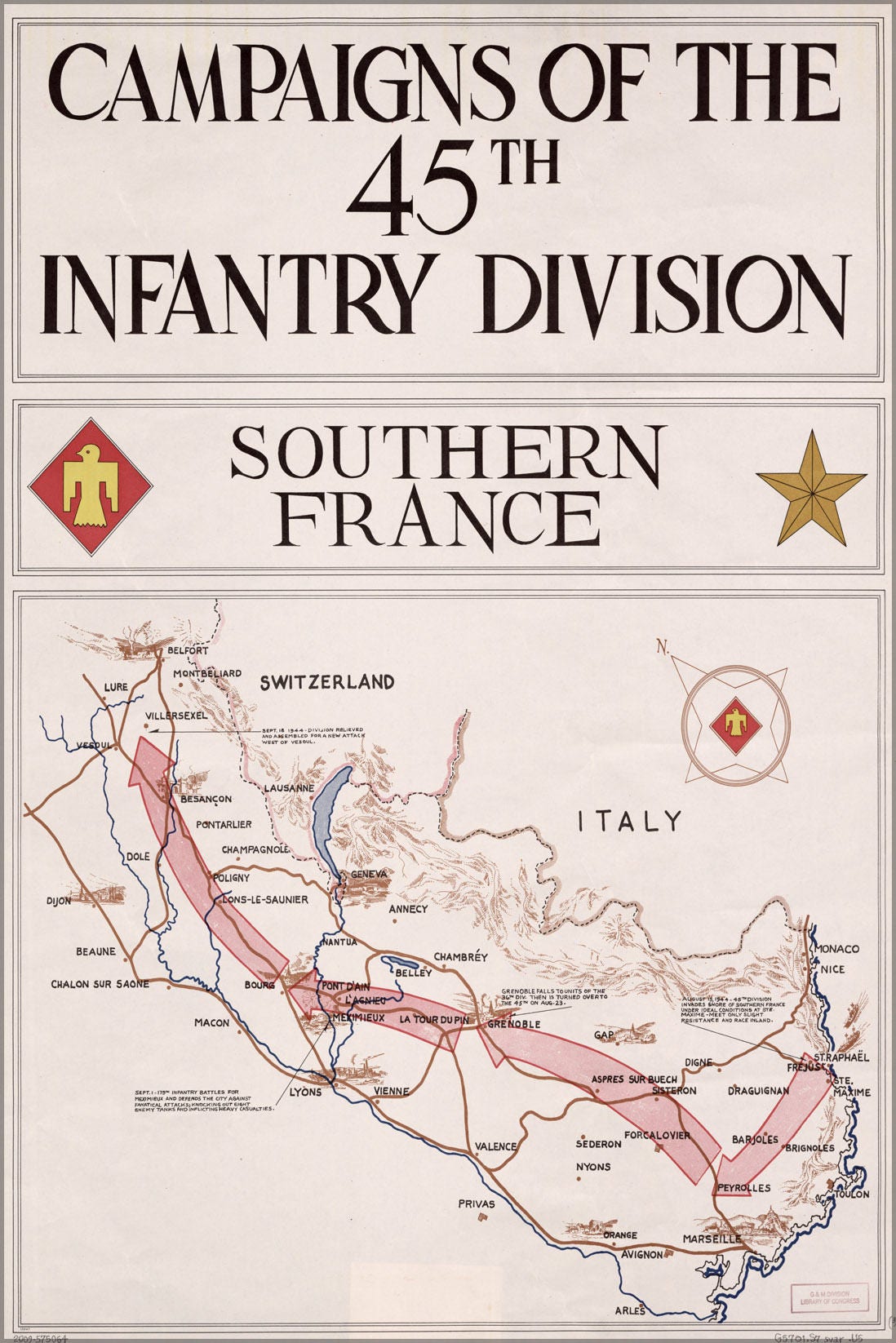 Poster, Many Sizes Available; Map of 45th Infantry Division S France ...