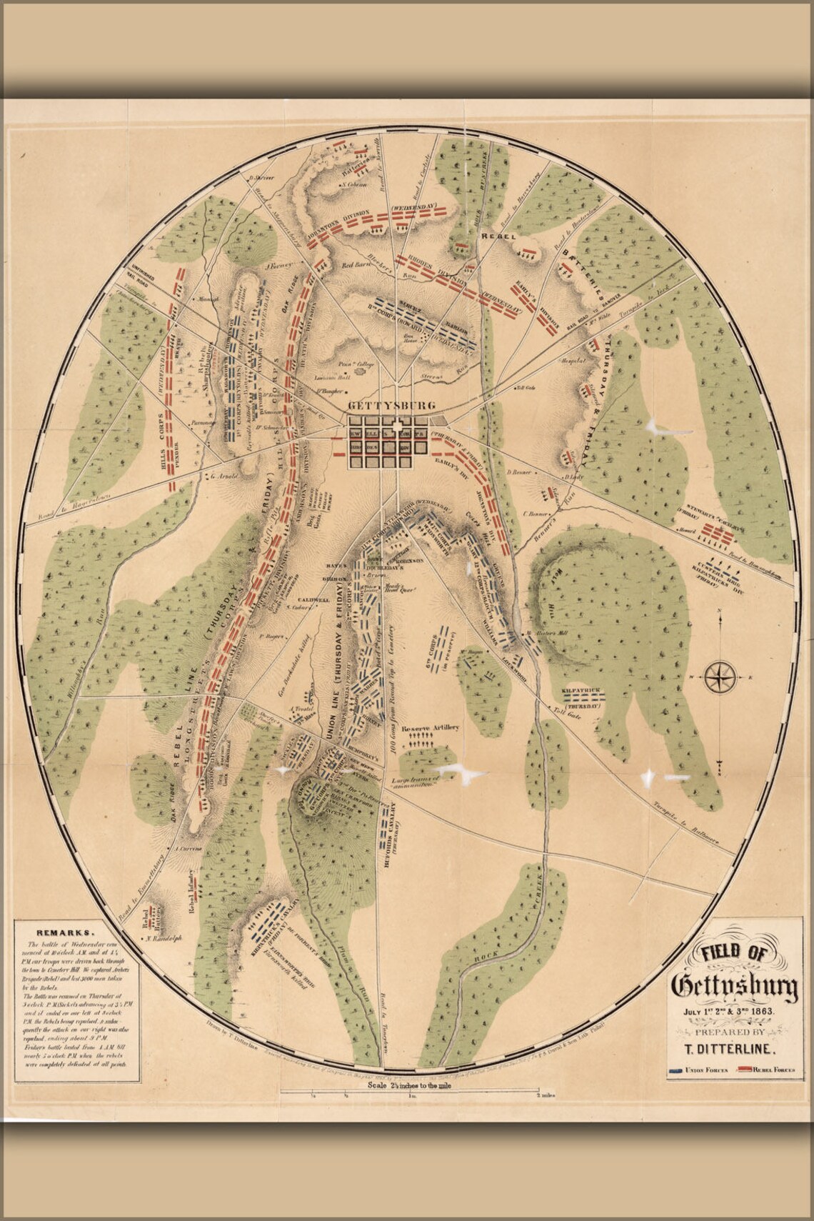 Poster Many Sizes Available Battle Field Map of Gettysburg - Etsy