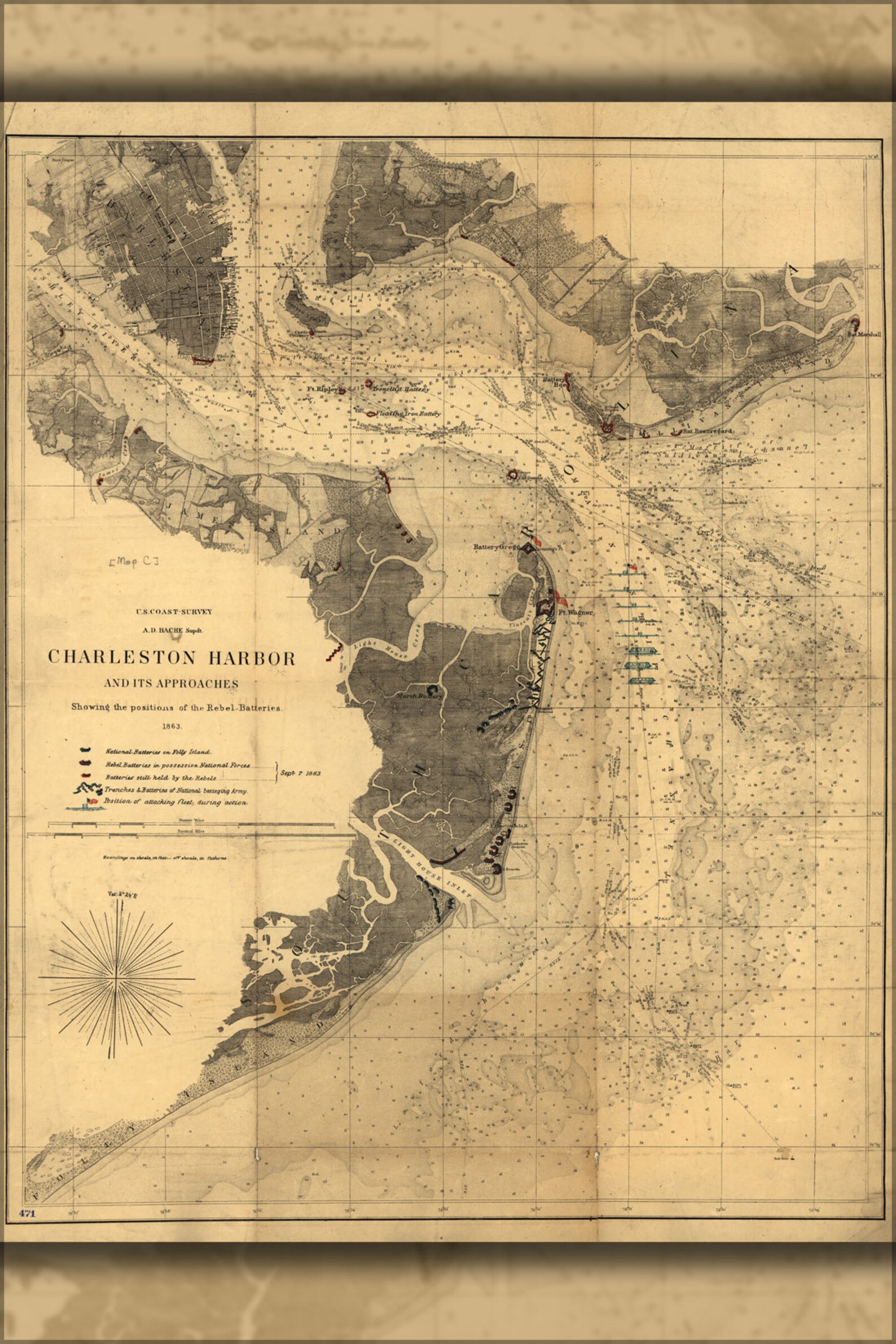 Poster Many Sizes Available Map of Charleston Harbor 1863 - Etsy