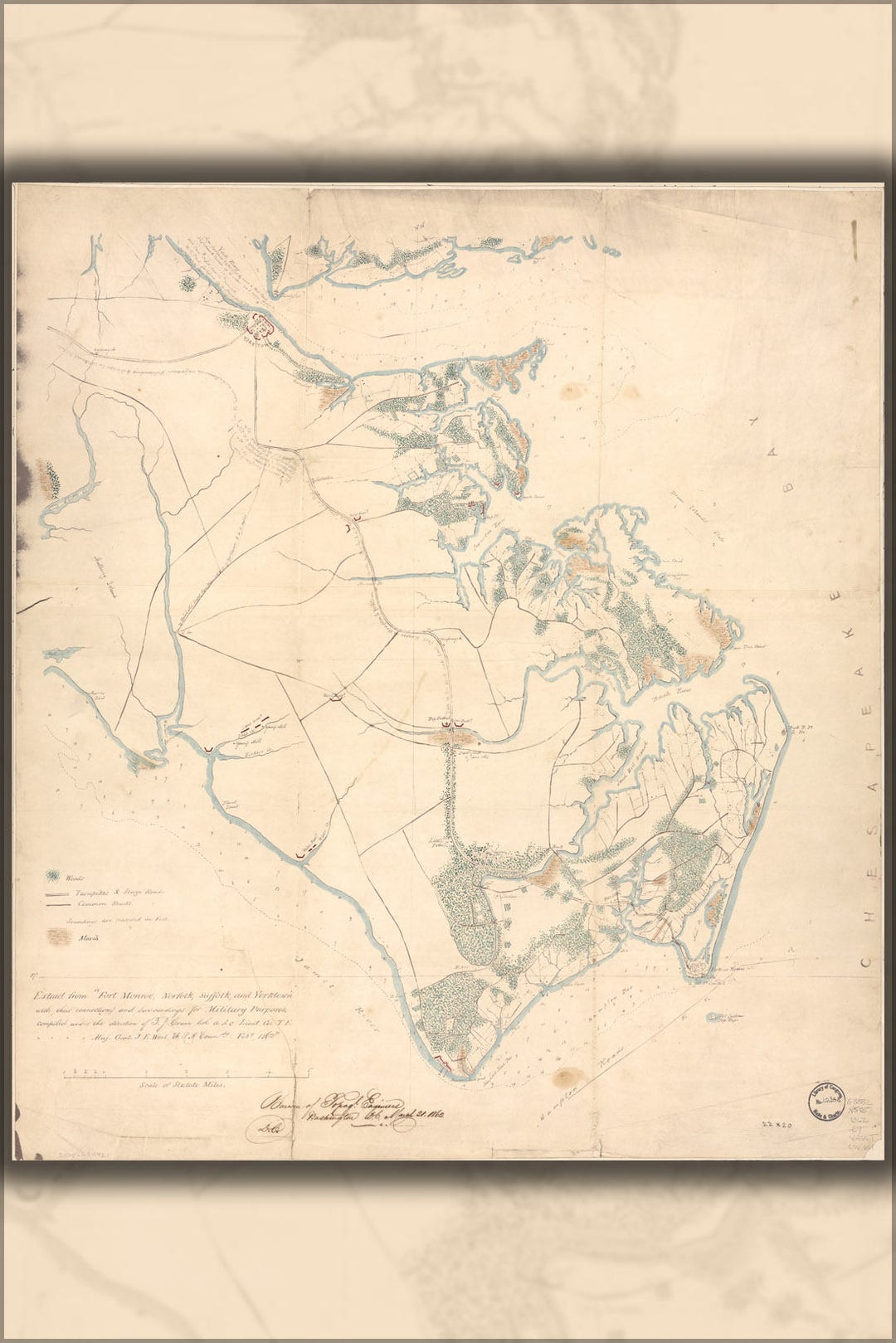 Poster, Many Sizes Available; Map of Fort Monroe Norfolk Yorktown ...