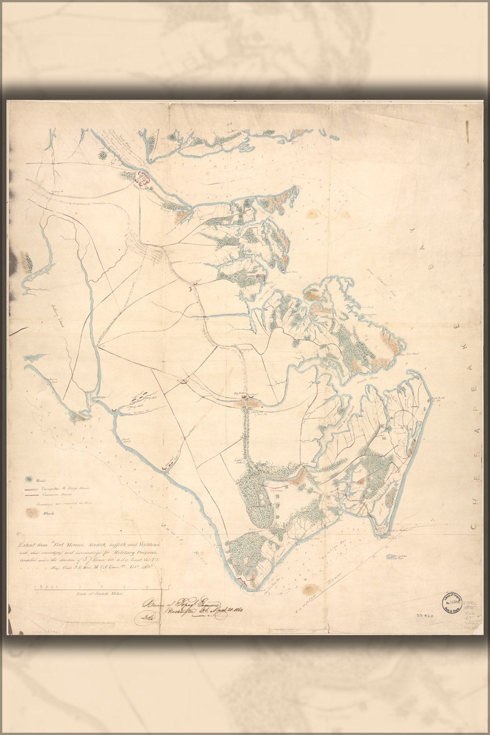 Poster, Many Sizes Available; Map of Fort Monroe Norfolk Yorktown ...