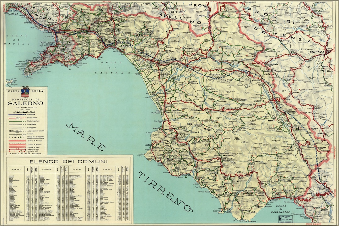 Poster, Many Sizes Available; Map of Salerno Italy 1966 - Etsy
