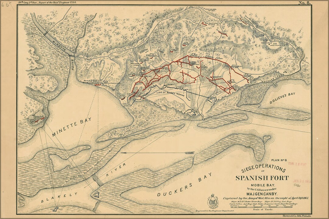 Poster, Many Sizes Available; Map of Siege Operations at Spanish Fort ...