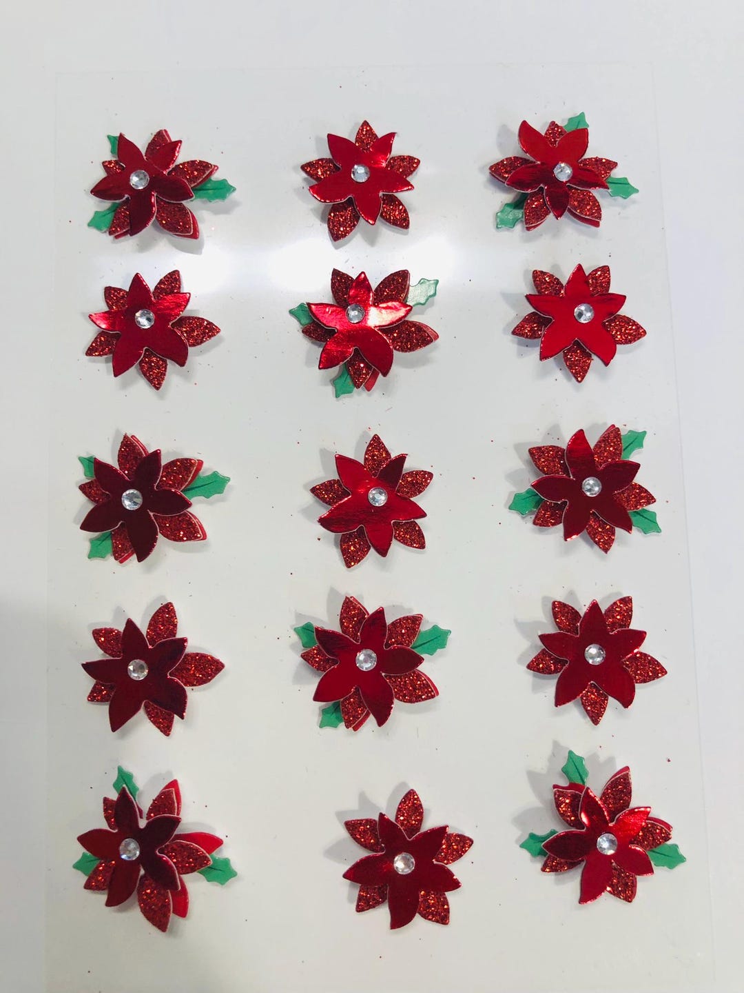 3D Dimensional Poinsettia Layered Christmas Stickers Embellishments Red ...