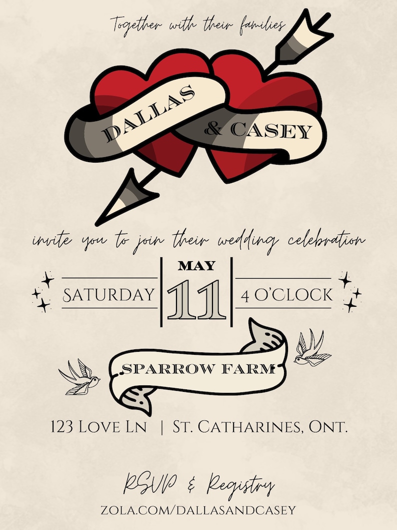 American Traditional Sailor Jerry Tattoo Themed Wedding Invitation or ...