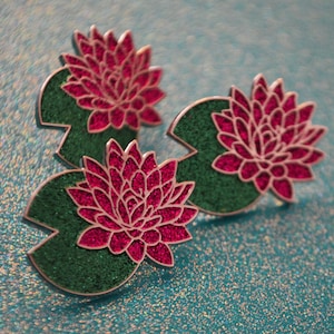 Glitter Water Lily Enamel Pin, Pink Lotus Flower - Etsy
