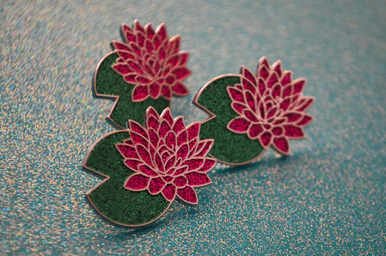 Glitter Water Lily Enamel Pin, Pink Lotus Flower - Etsy
