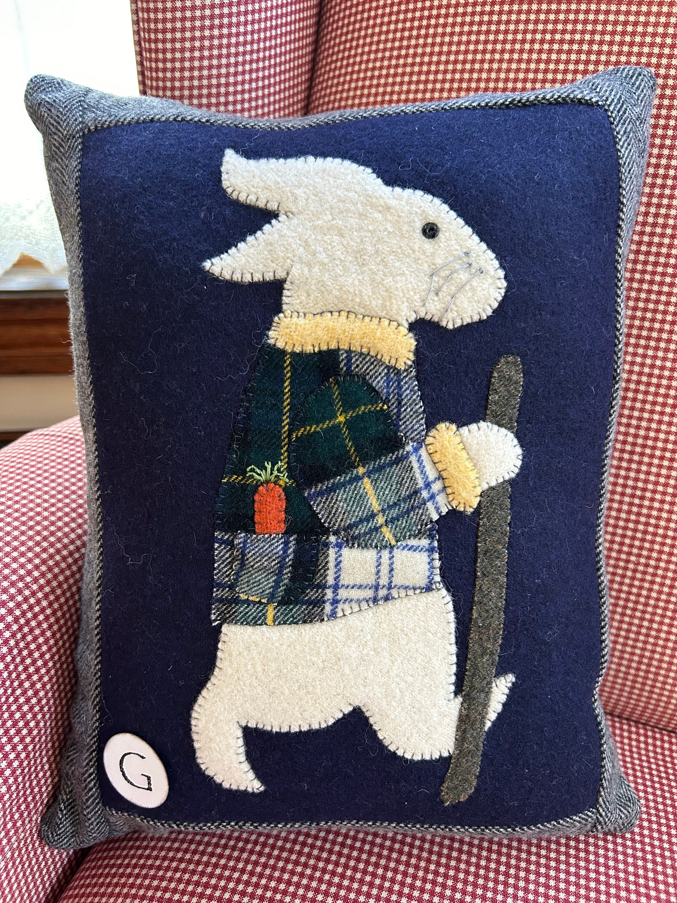 Felted Wool Appliqué Walking Gentleman Rabbit Handmade Pillow. - Etsy