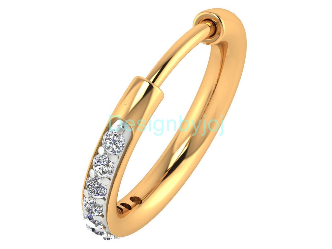 14k Yellow Gold Diamond Hoop Nose Ring -0.05 Carat Natural Diamond Nose ...
