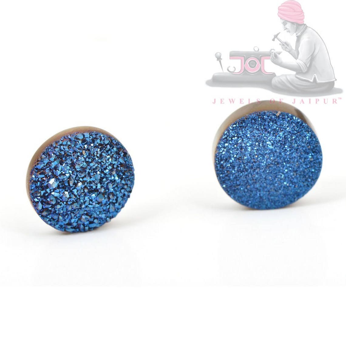 14mm Titanium Blue Color Coating Flat Druzy Round Loose Gemstone ...