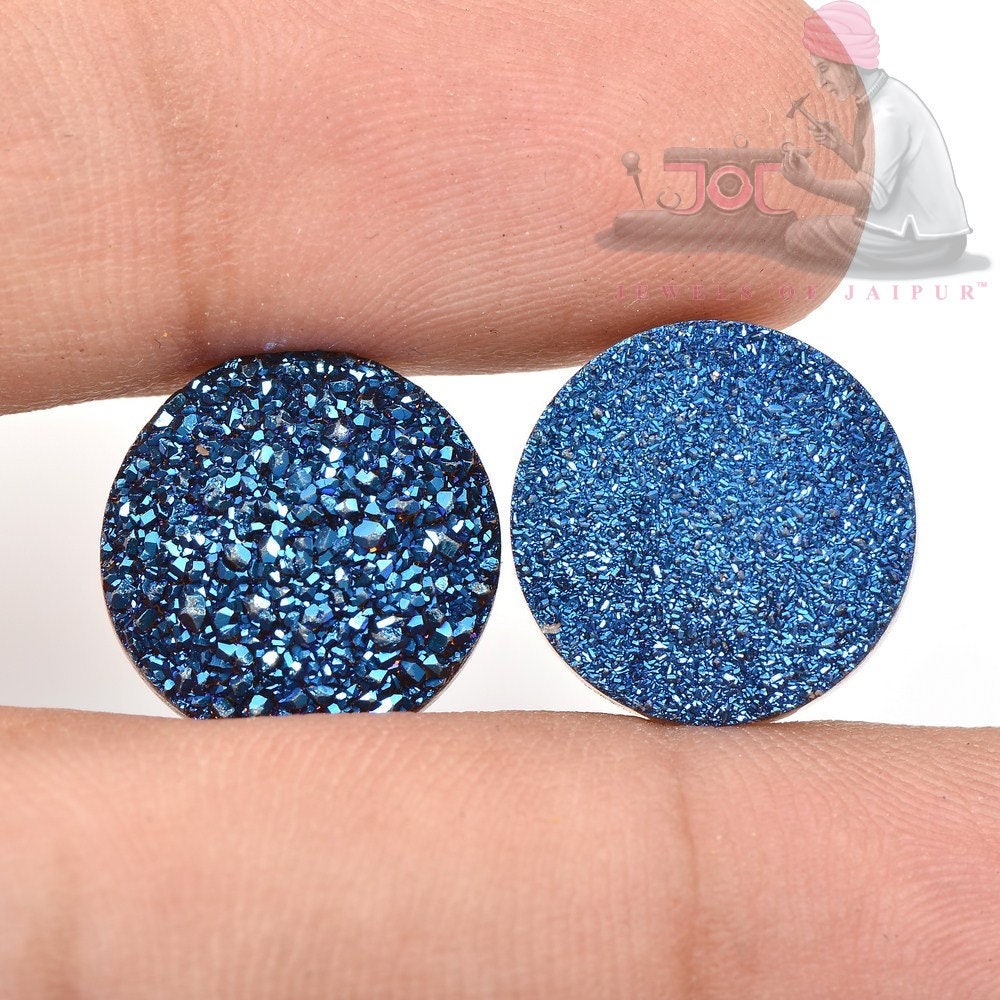 14mm Titanium Blue Color Coating Flat Druzy Round Loose - Etsy