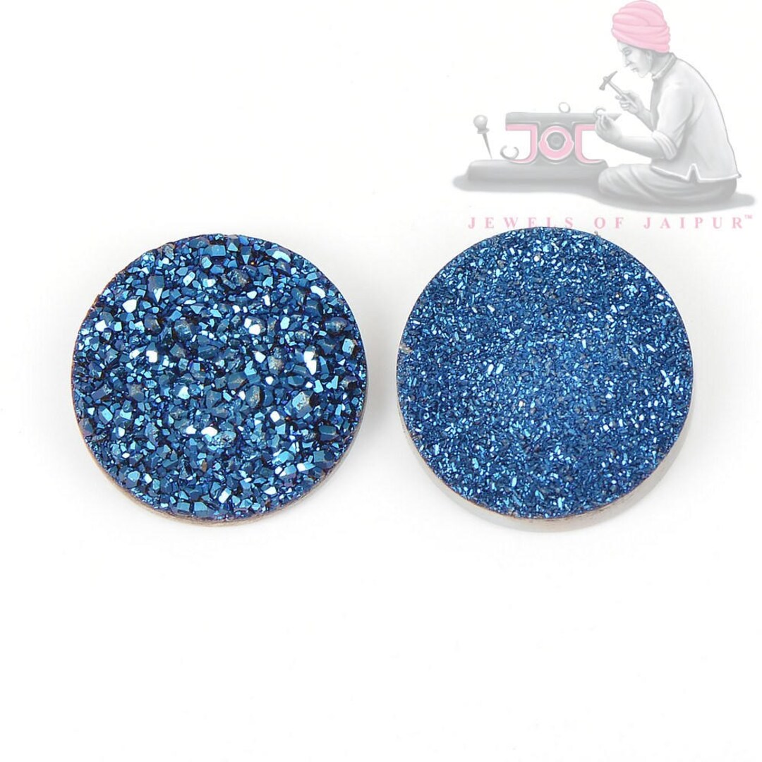 14mm Titanium Blue Color Coating Flat Druzy Round Loose Gemstone ...