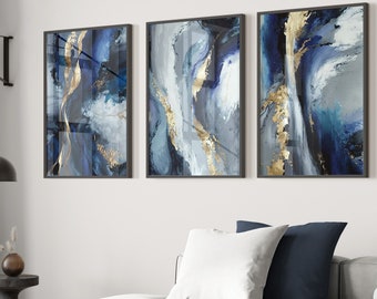 Set of 3 Navy Blue & Gold Wall Art Watercolor Night Edition Navy Blue Wall Art Prints - Etsy