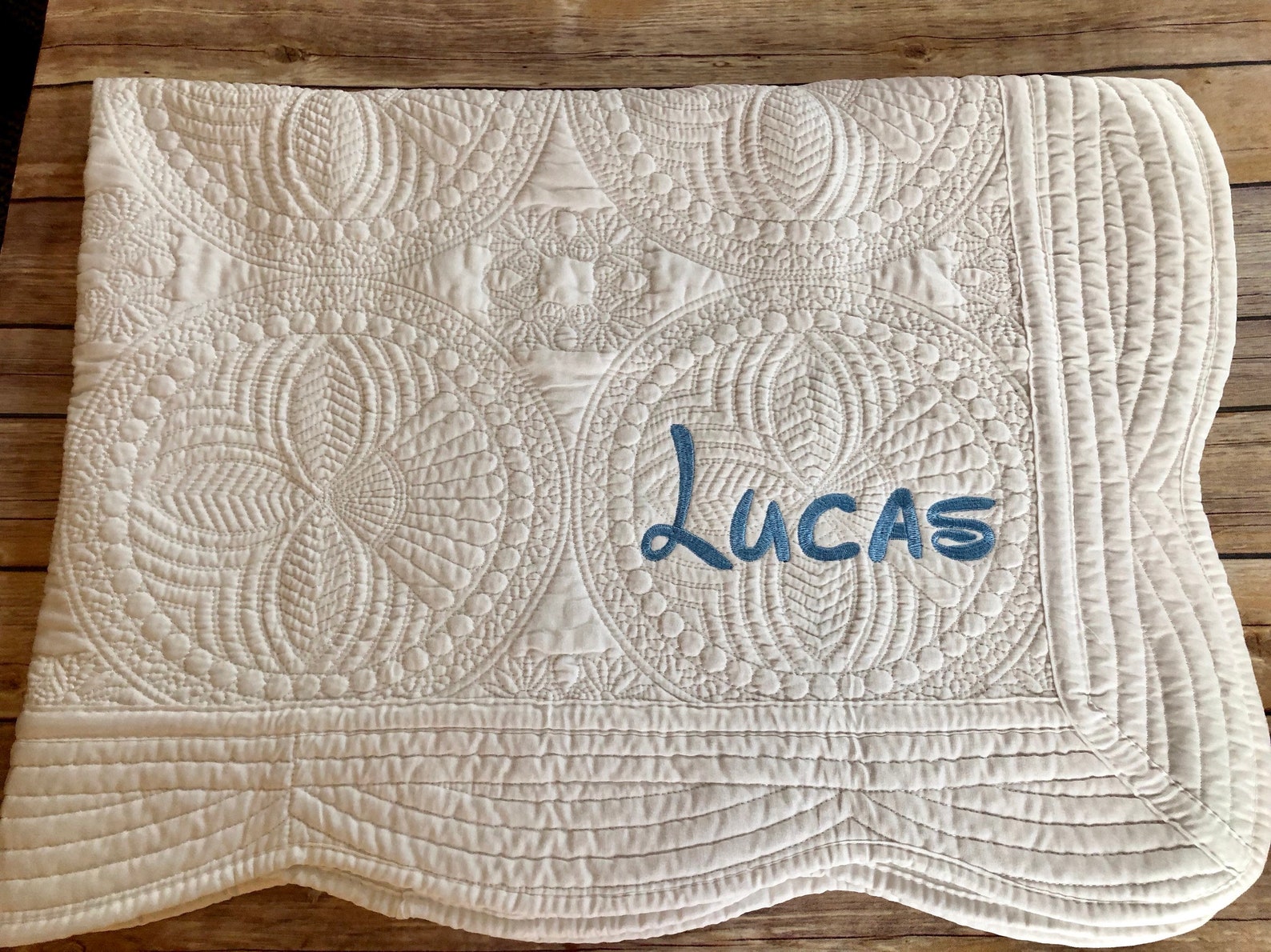 WHITE personalized baby quilt Cotton blanket Monogrammed | Etsy