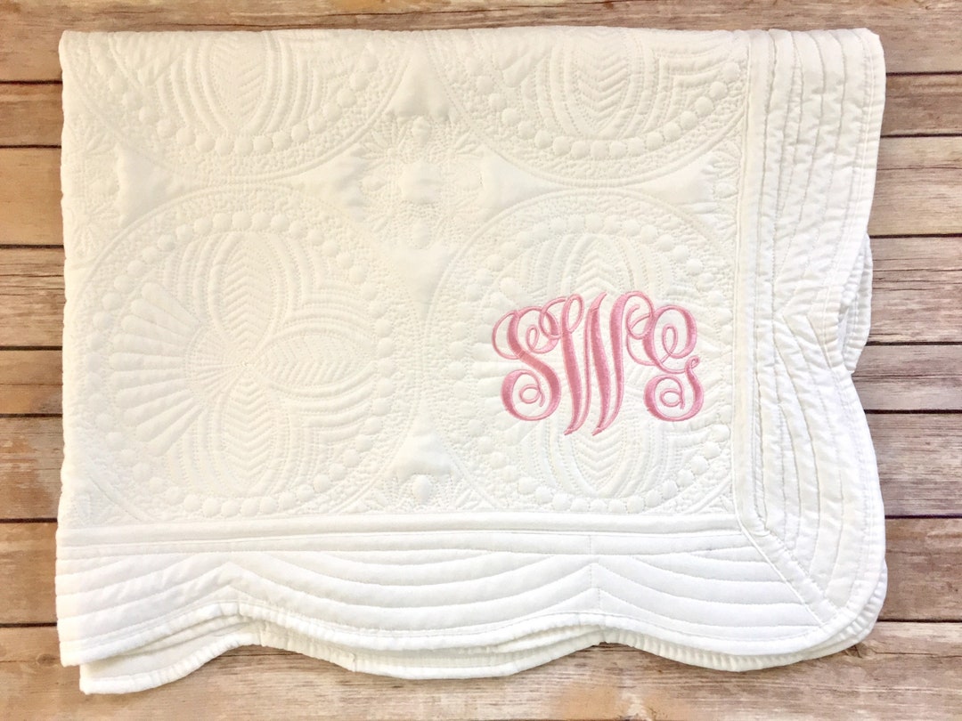 WHITE Personalized Baby Quilt Cotton Blanket Monogrammed - Etsy